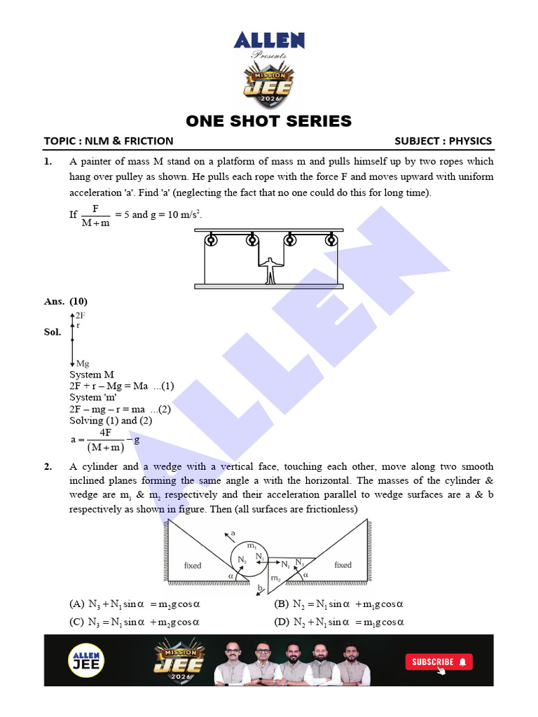 01 NLM and Friction 1 20 One Shot Series Home Work With Solution | PDF | Force | Friction