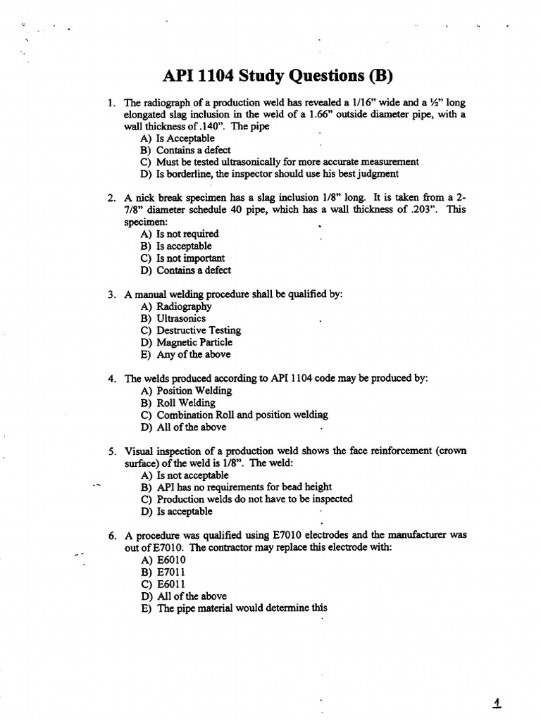 API 1104 Questions | PDF