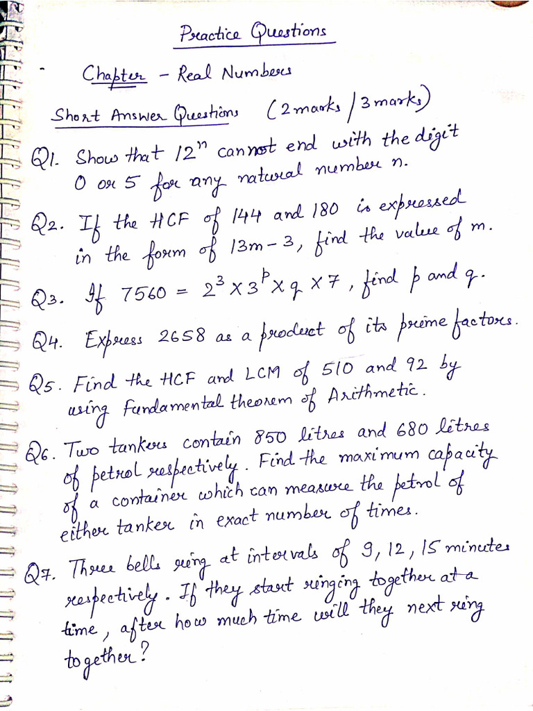 Real Numbers Practice Questions | PDF