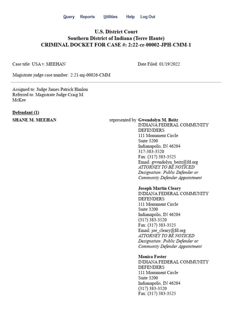 Shane Meehan Docket Entries | PDF | Judiciaries | Public Law