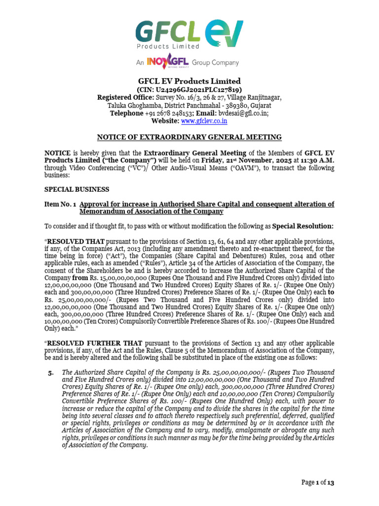 GFCL EV Notice of Extraordinary General Meeting | PDF | Login | Electronic Voting
