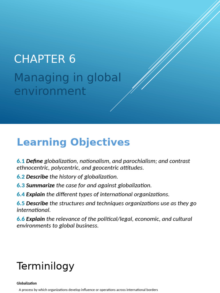 Chapter 6 Managing in Global Environment | PDF | Globalization | Trans ...