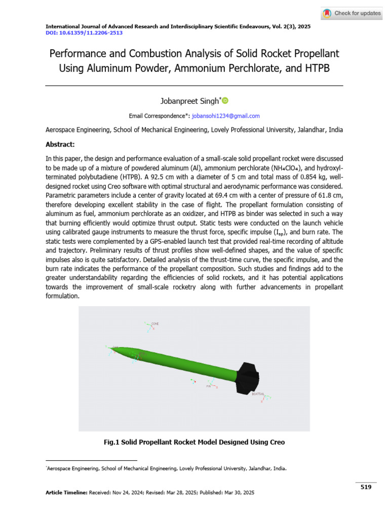 Performance and Combustion Analysis of Solid Rocket Propellant | PDF | Rocket Propellant | Rocket