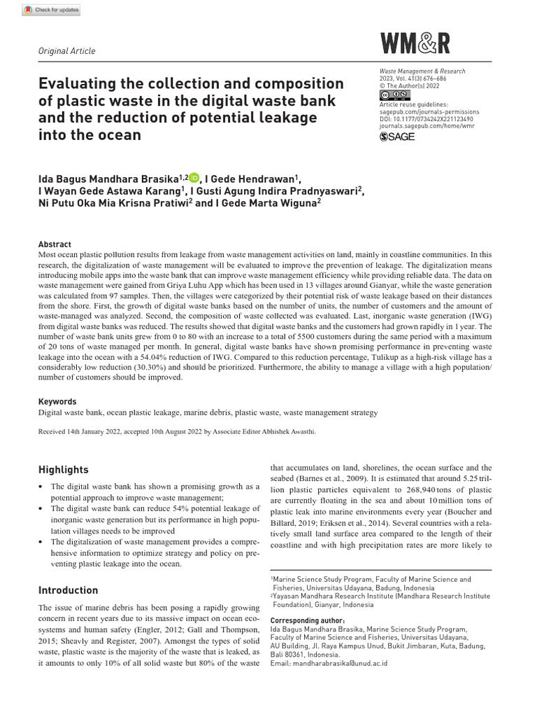 Brasika Et Al 2022 Evaluating The Collection and Composition of Plastic ...