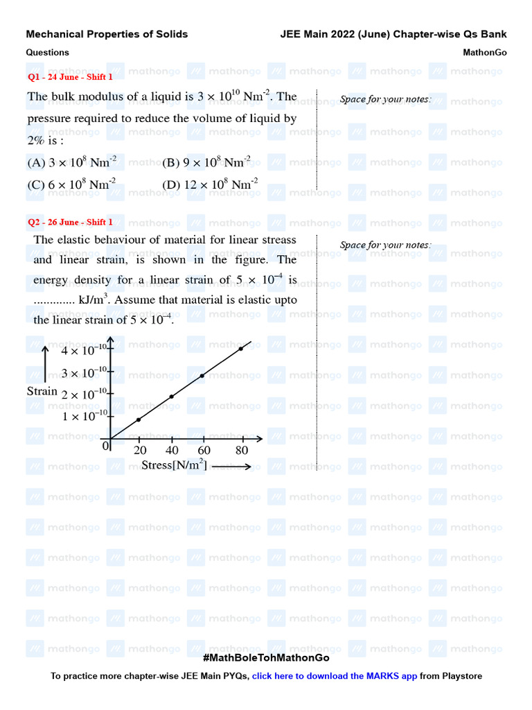 JEE Main 2022: Mechanical Properties Qs | PDF