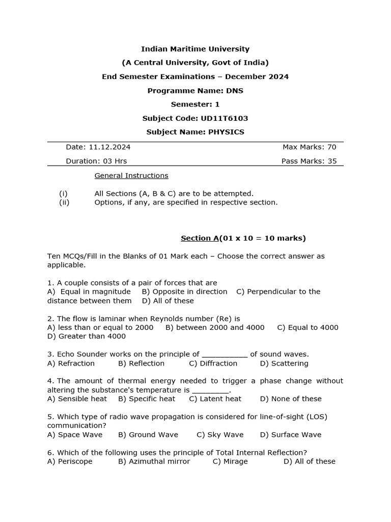 DNS Physics Exam December 2024 | PDF | Antenna (Radio) | Waves