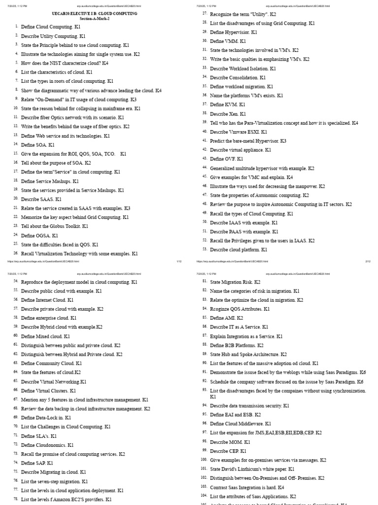 Cloud Computing Question Bank | PDF | Cloud Computing | Software As A Service