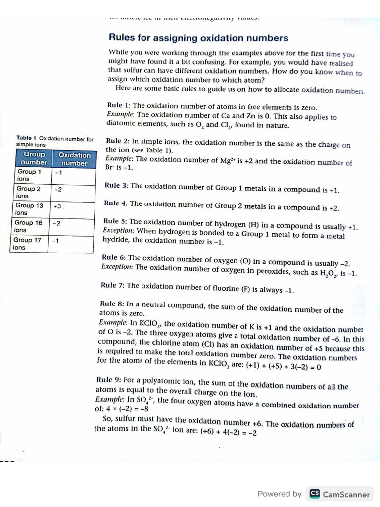 Rules of Assigning Oxidation Numbers | PDF