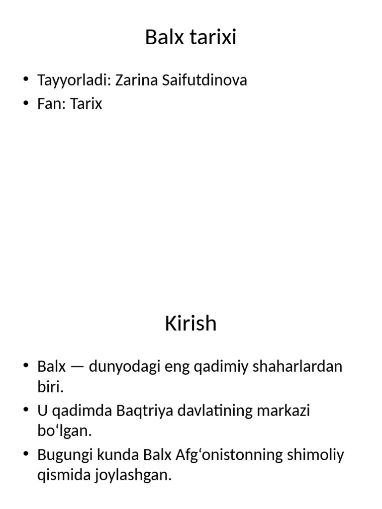 Balx Tarixi Zarina | PDF