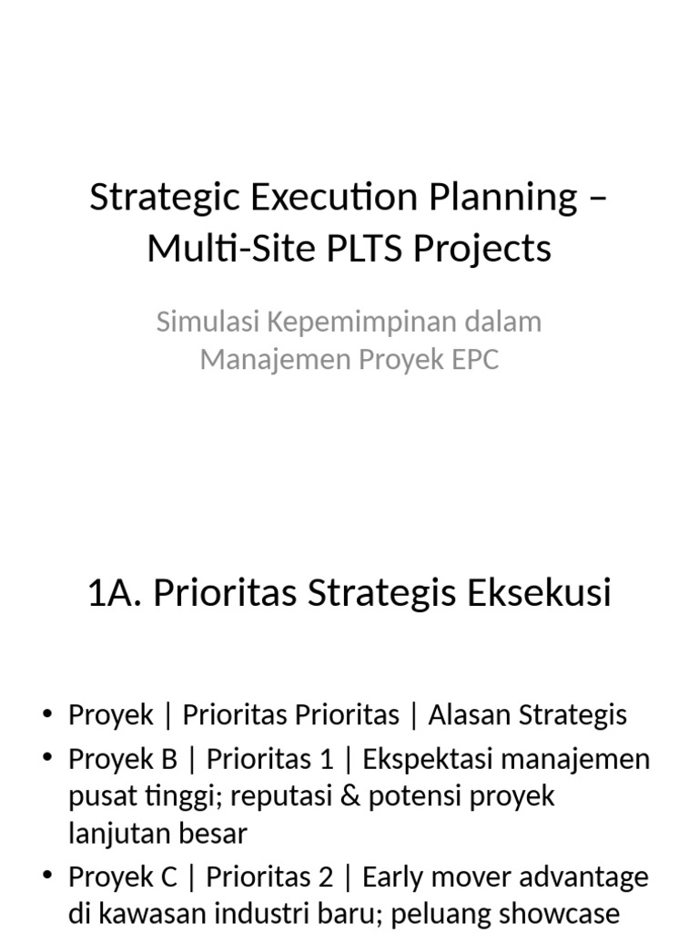 Strategic Execution Planning_Multi Site PLTS Project | PDF
