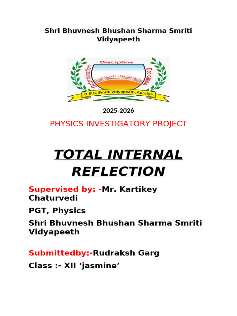 Tir Physics Investigatory Project | PDF | Reflection (Physics) | Refraction