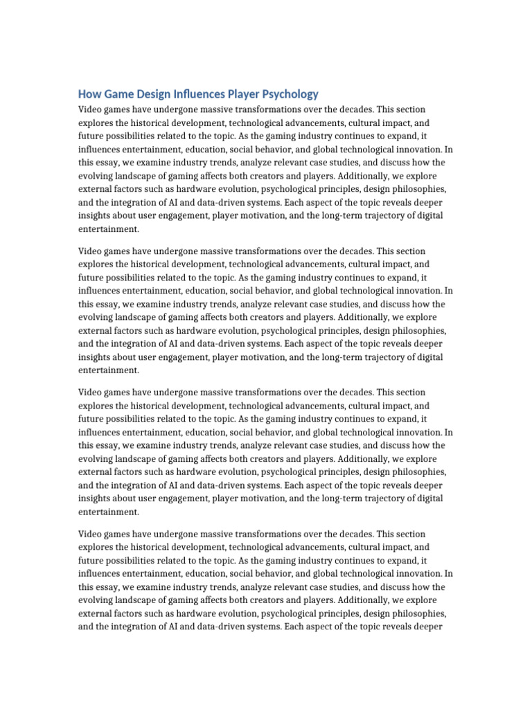Game Design's Impact on Player Psychology | PDF | Motivational | Motivation