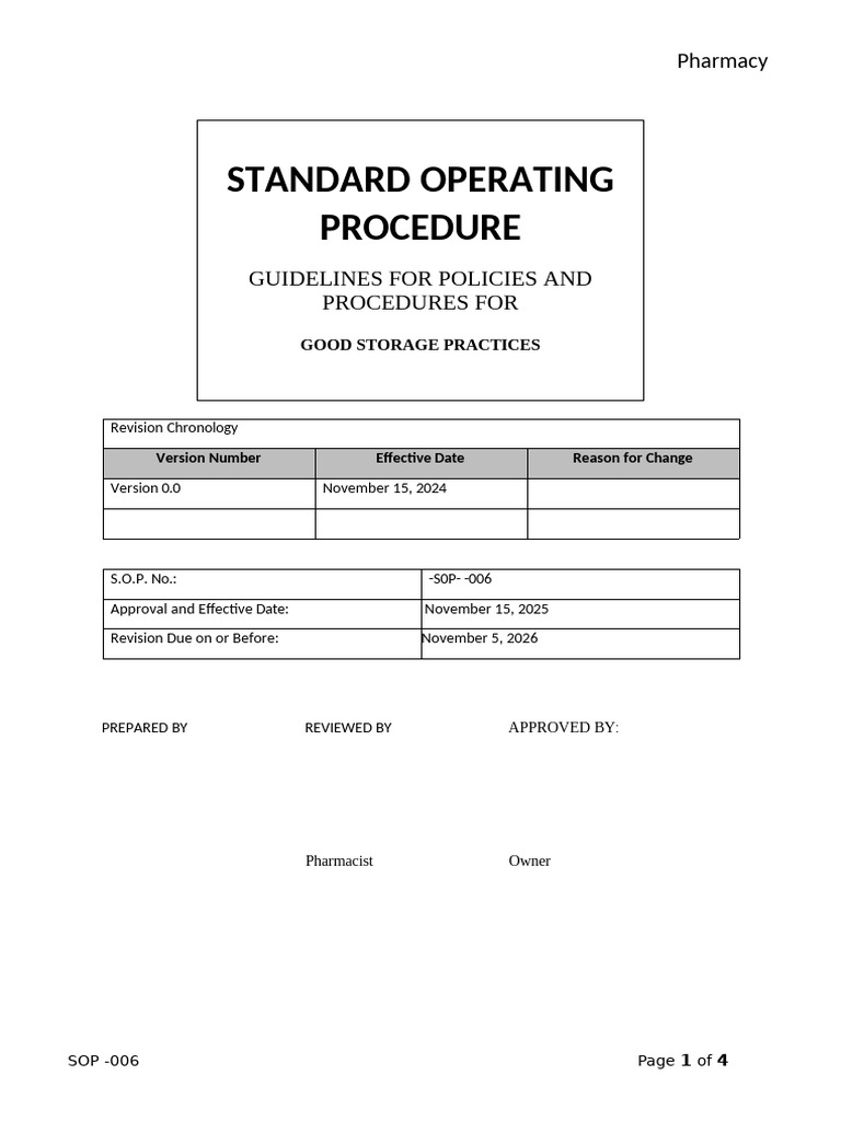 SOP-006 | PDF | Pharmacy | Pharmacology