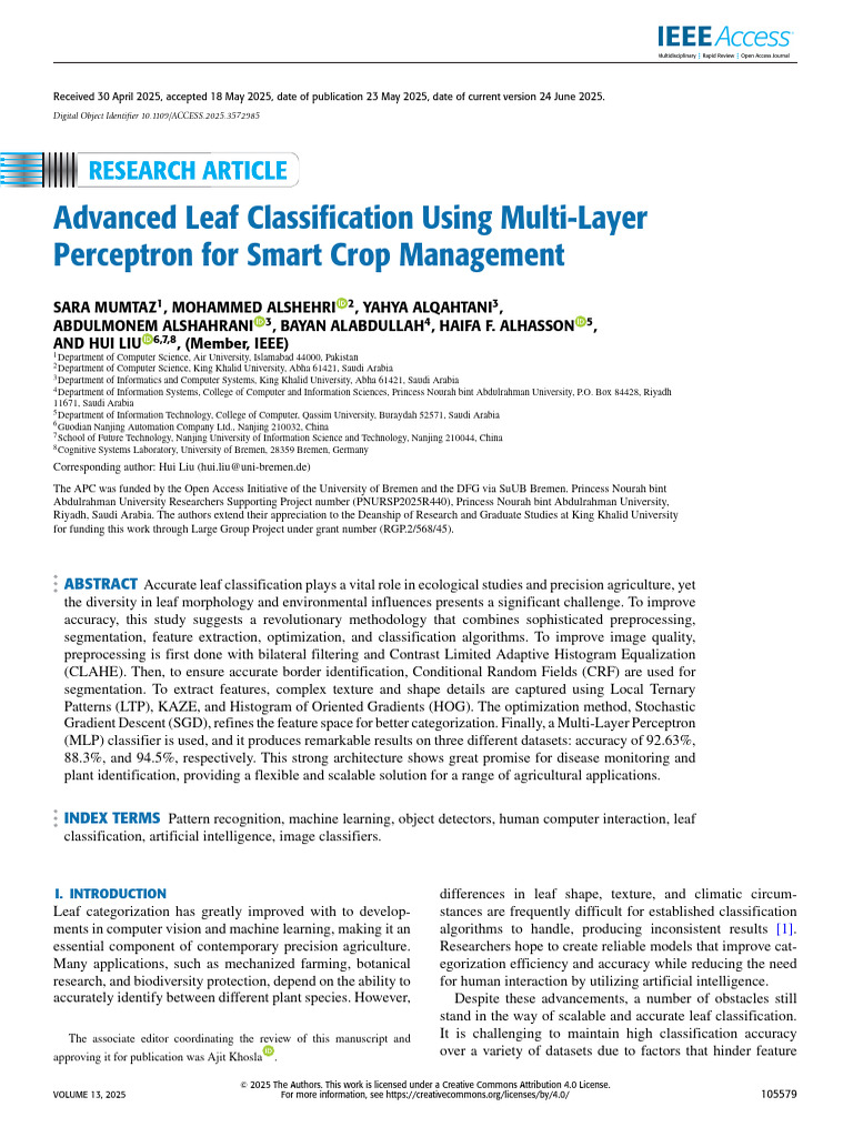 Advanced Leaf Classification Using Multi-Layer Perceptron For Smart Crop Management | PDF ...