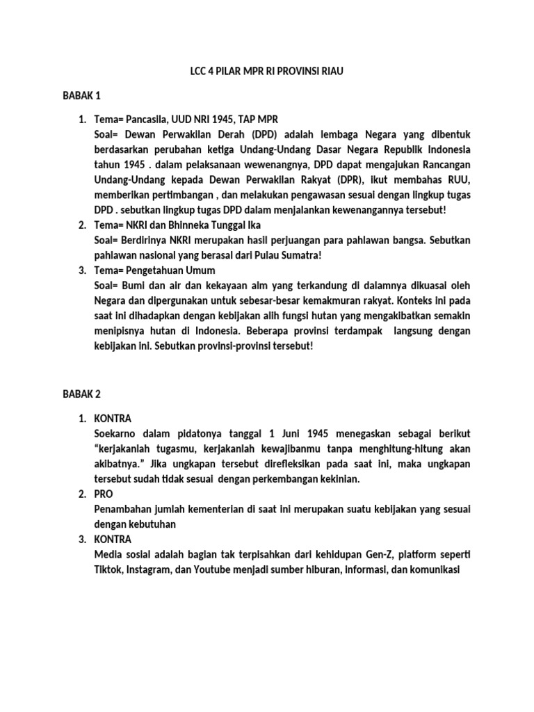 LCC 4 Pilar MPR Ri Provinsi Riau | PDF