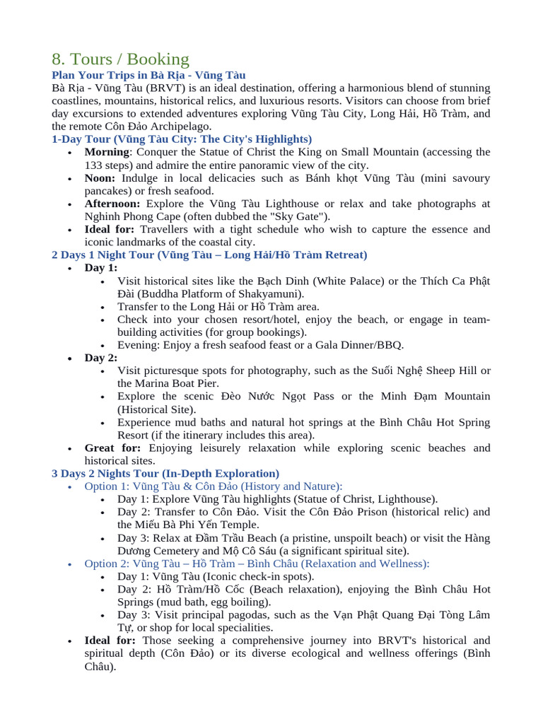 8 Tours, Booking | PDF