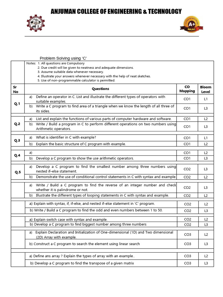 C Programming Problem Solving Questions | PDF | Mathematics | Algebra
