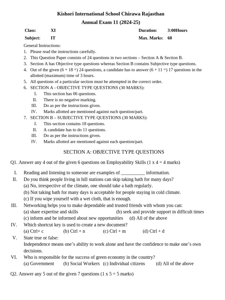 Class 11 Paper IT | PDF | Malware | Computer Data Storage