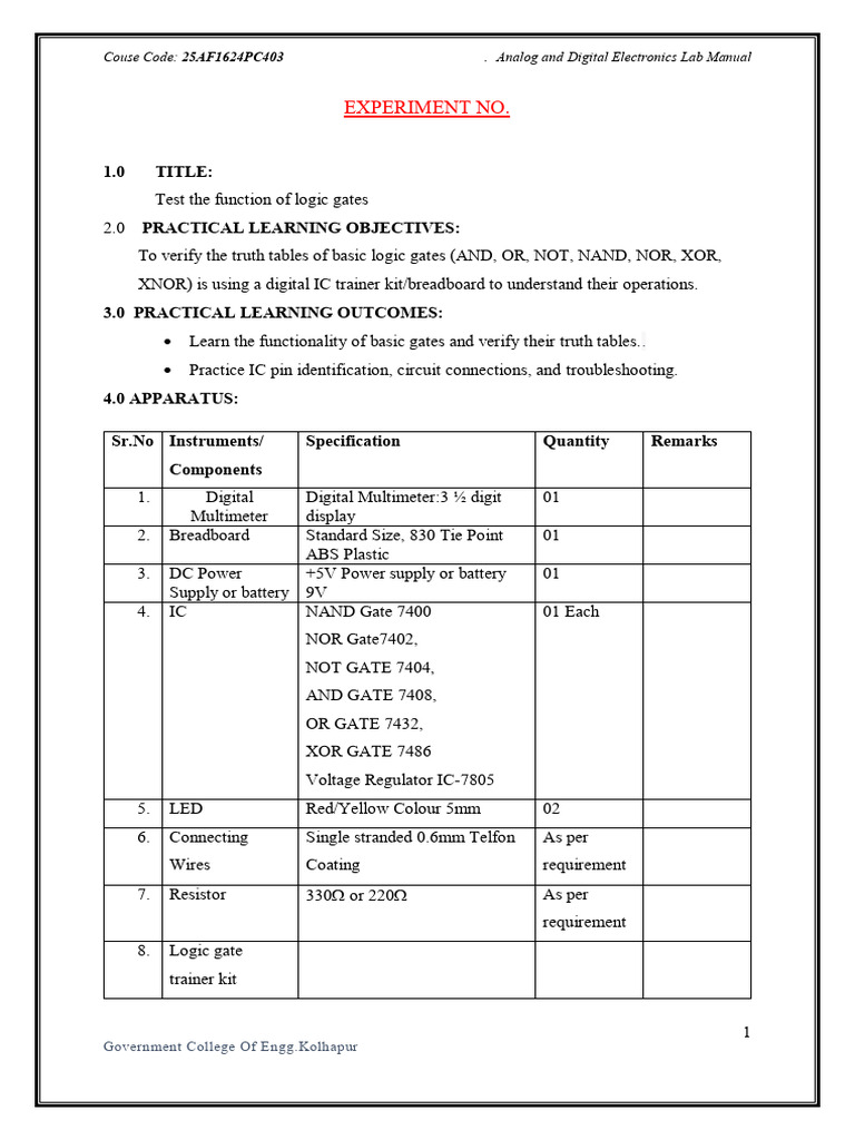 Lab Manual - ADE 2025 Mech | PDF | Logic Gate | Digital Electronics