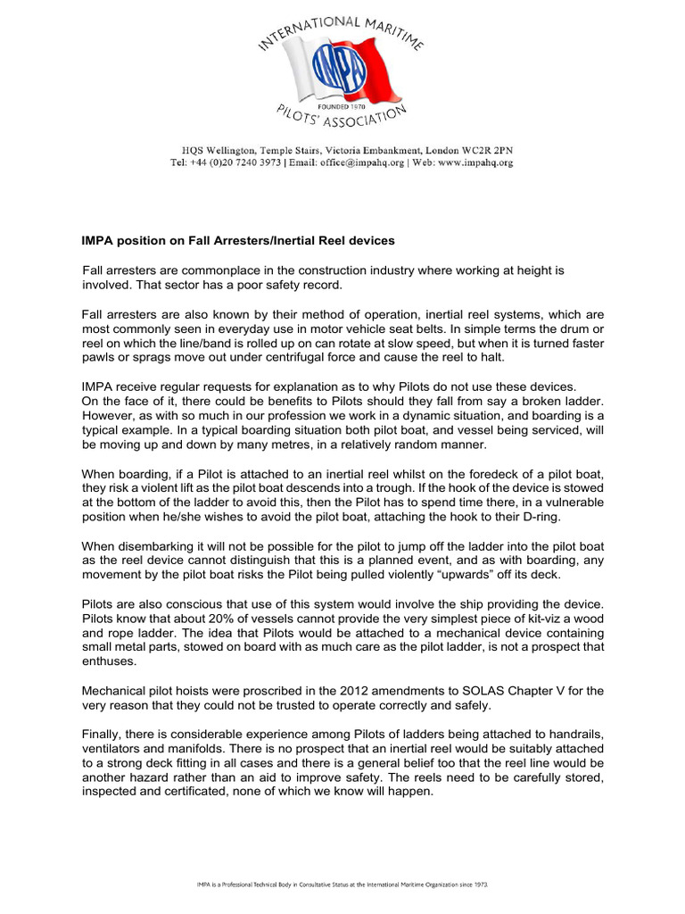 IMPA's Stance on Fall Arrest Systems | PDF | Seat Belt