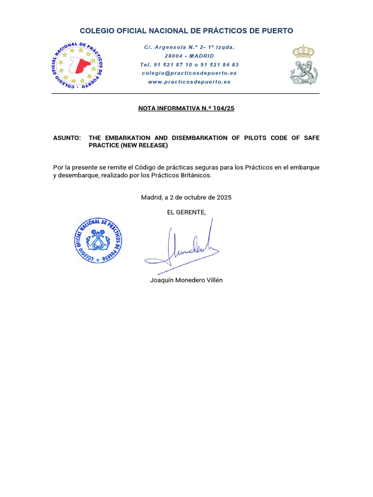 The Embarkation & Disembarkation of Pilots Code of Safe Practice | PDF ...