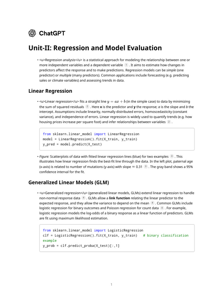 Unit-II - Regression and Model Evaluation | PDF | Regression Analysis ...