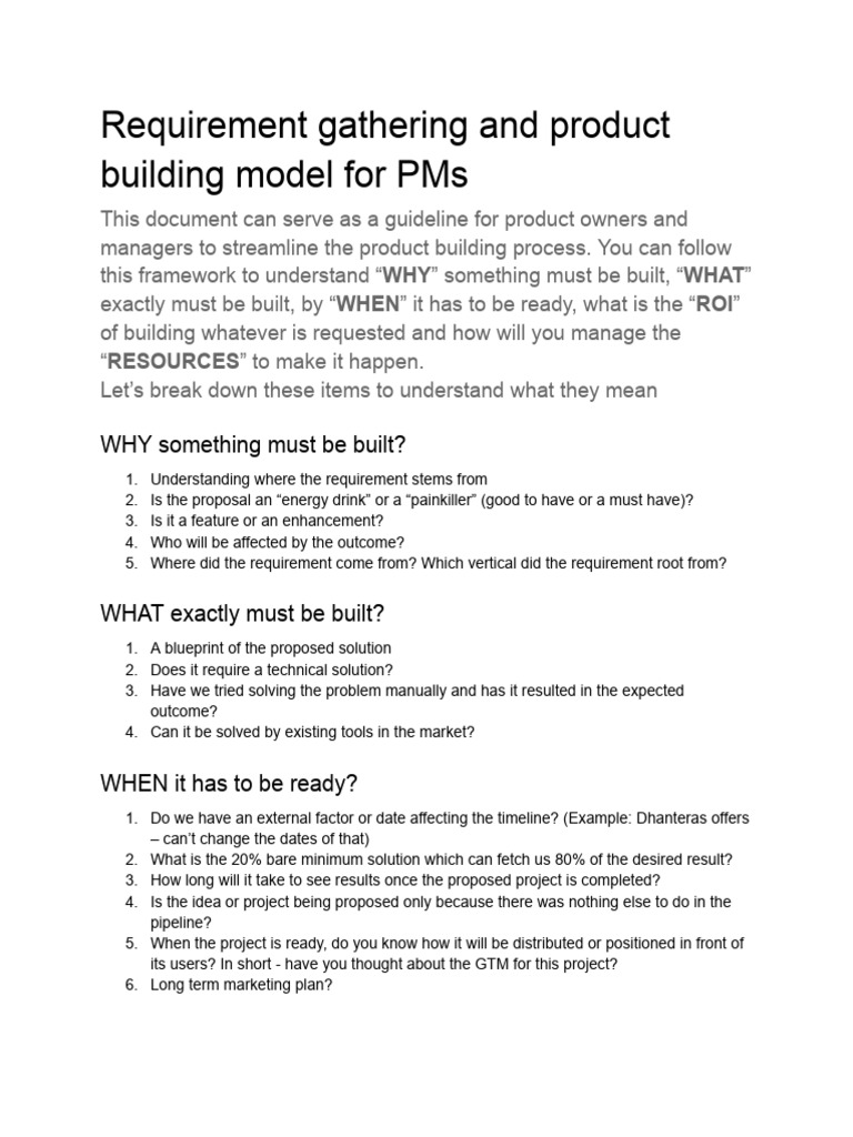 Requirement Gathering Model For PMs | PDF