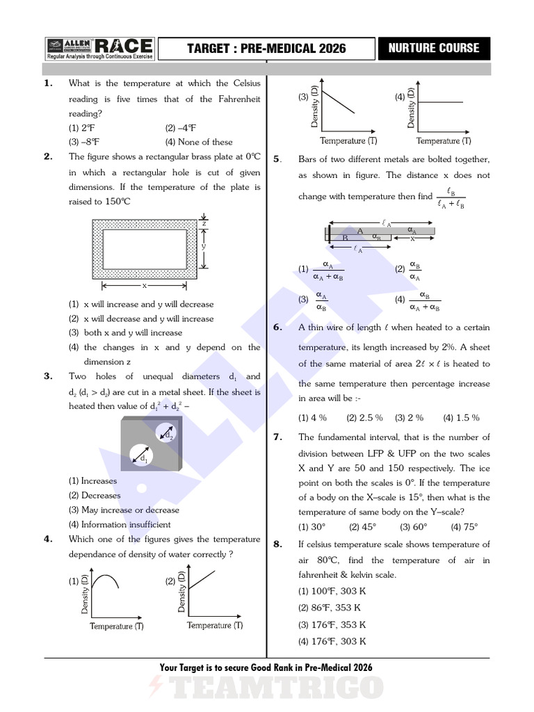 Pre-Medical 2026 Thermal Physics Guide | PDF | Temperature | Thermal ...