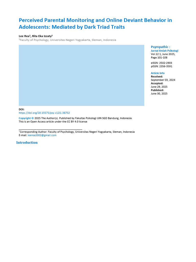 Parental Monitoring and Online Deviance | PDF | Dark Triad | Psychopathy
