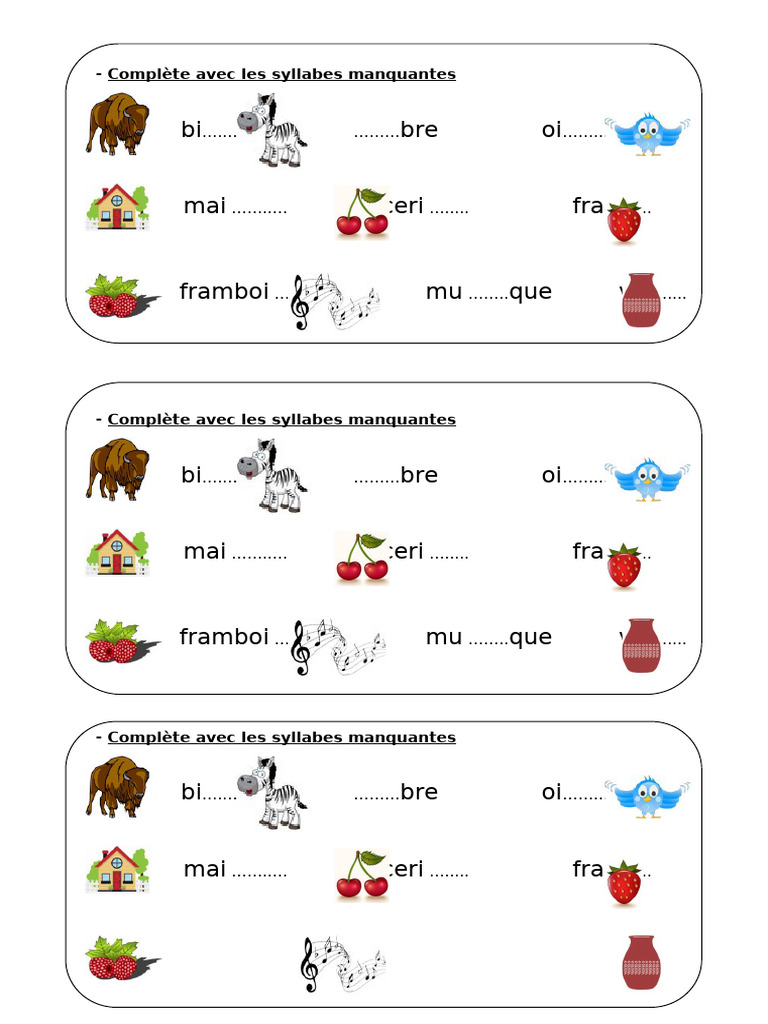 Bi Bre Oi: - Complète Avec Les Syllabes Manquantes | PDF