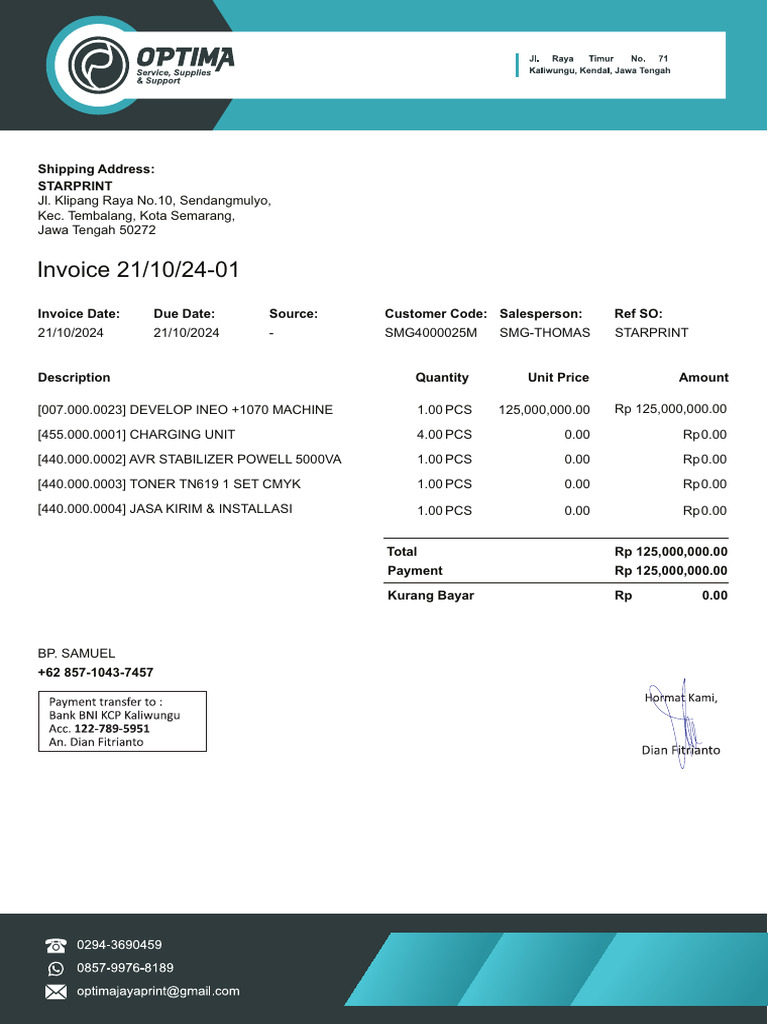 Invoice Mesin Starprint 211024 | PDF