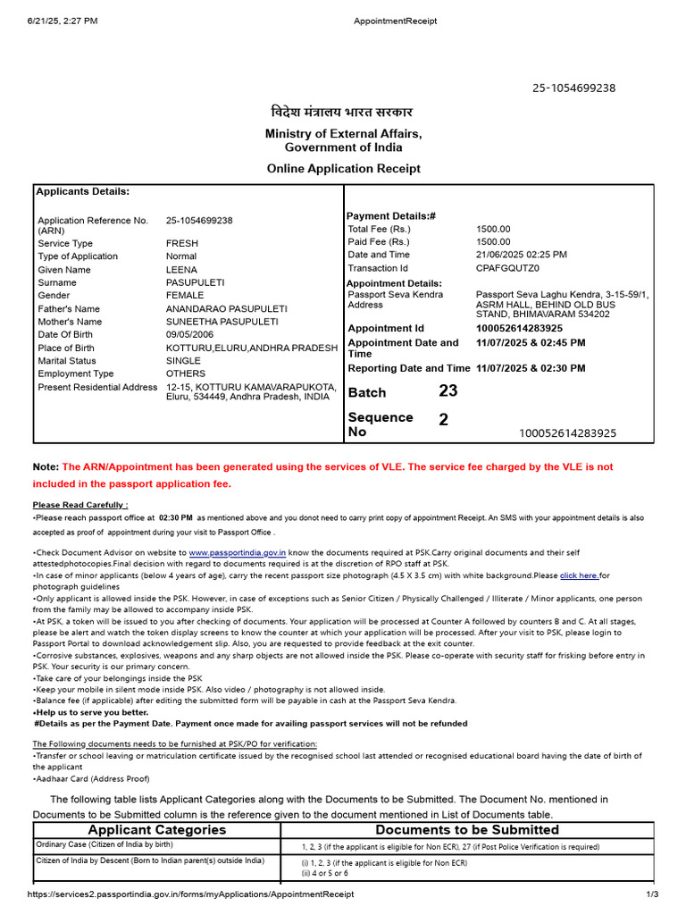 Appointment Receipt | PDF | Government And Personhood