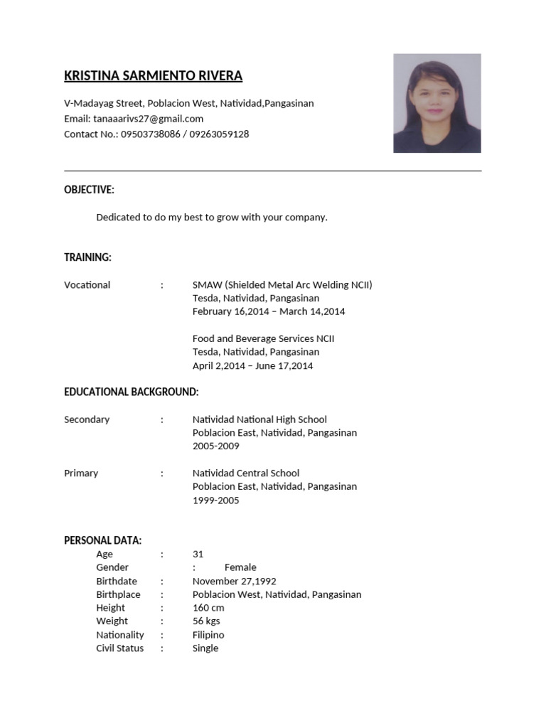 Kristina Sarmiento Rivera Resume | PDF