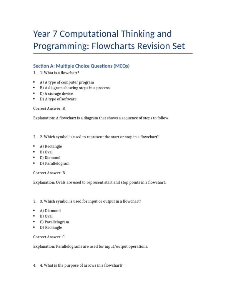 Year 7 Flowchart Revision Guide | PDF | Data | Variable (Computer Science)
