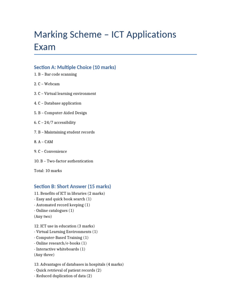 Cambridge ICT Year9 Marking Scheme | PDF