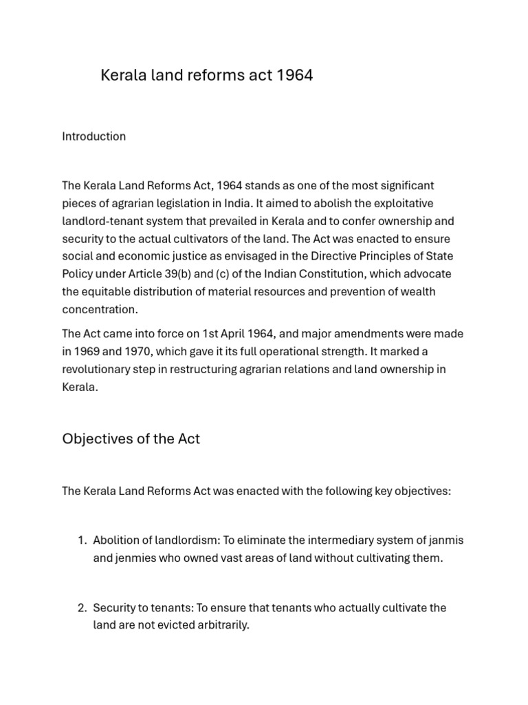 Kerala Land Reforms Act | PDF | Leasehold Estate | Landlord