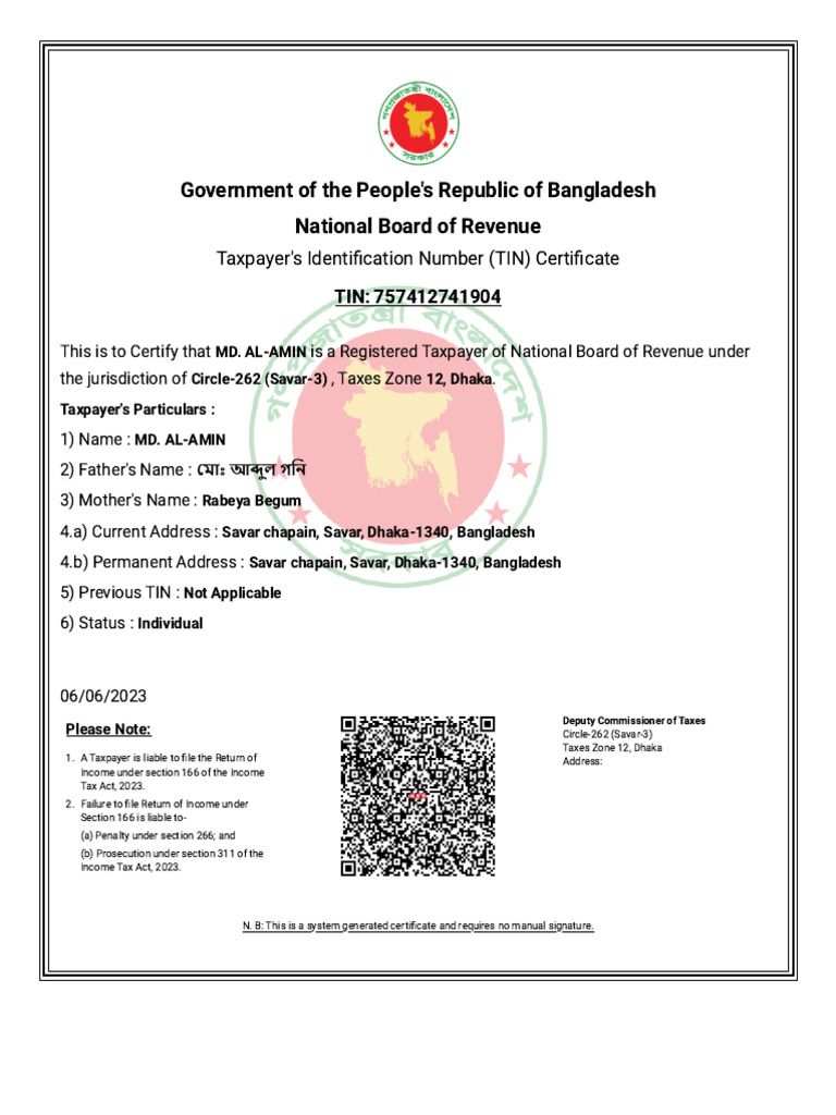 Tin Certificate 1763442502 | PDF