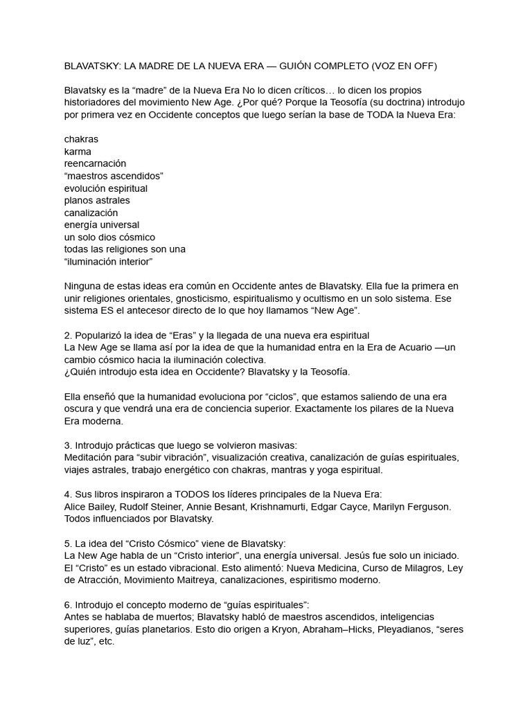 BLAVATSKY_ LA MADRE DE LA NUEVA ERA — GUIÓN COMPLETO (VOZ EN OFF) | PDF ...