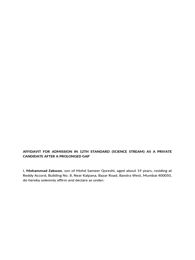 Affidavit for Admission in 12th Standard | PDF