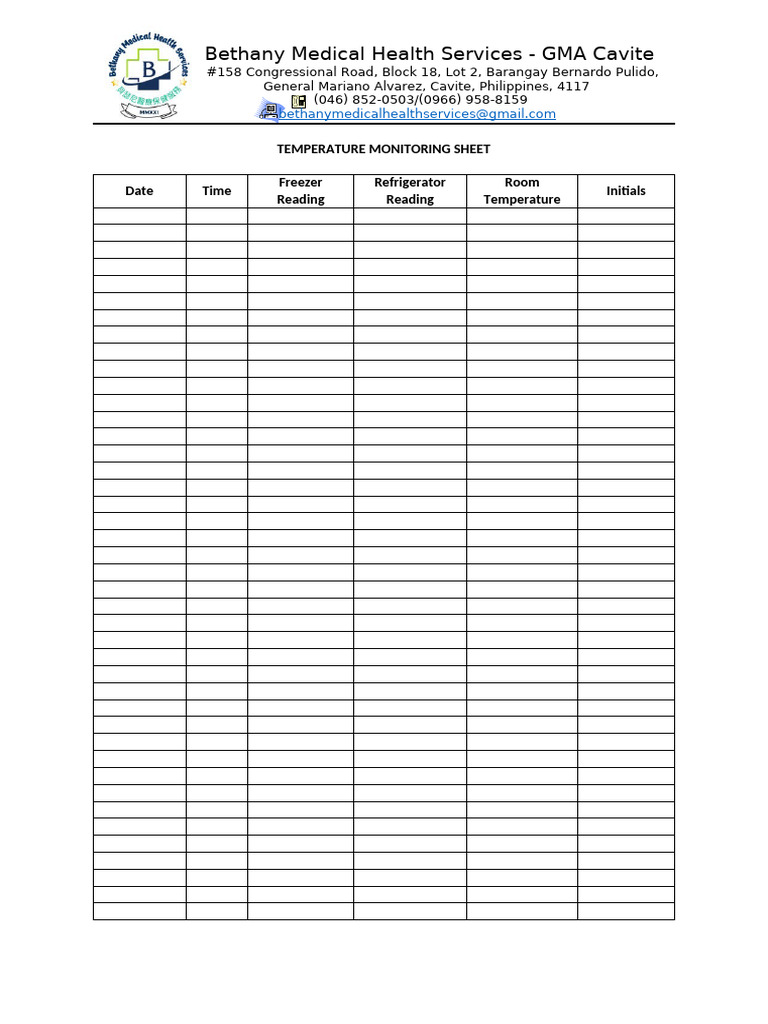 Temperature Monitoring Sheet | PDF