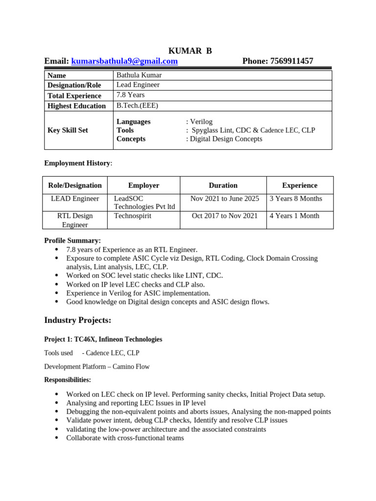 Kumar B RTL_7.8 | PDF | System On A Chip | Debugging