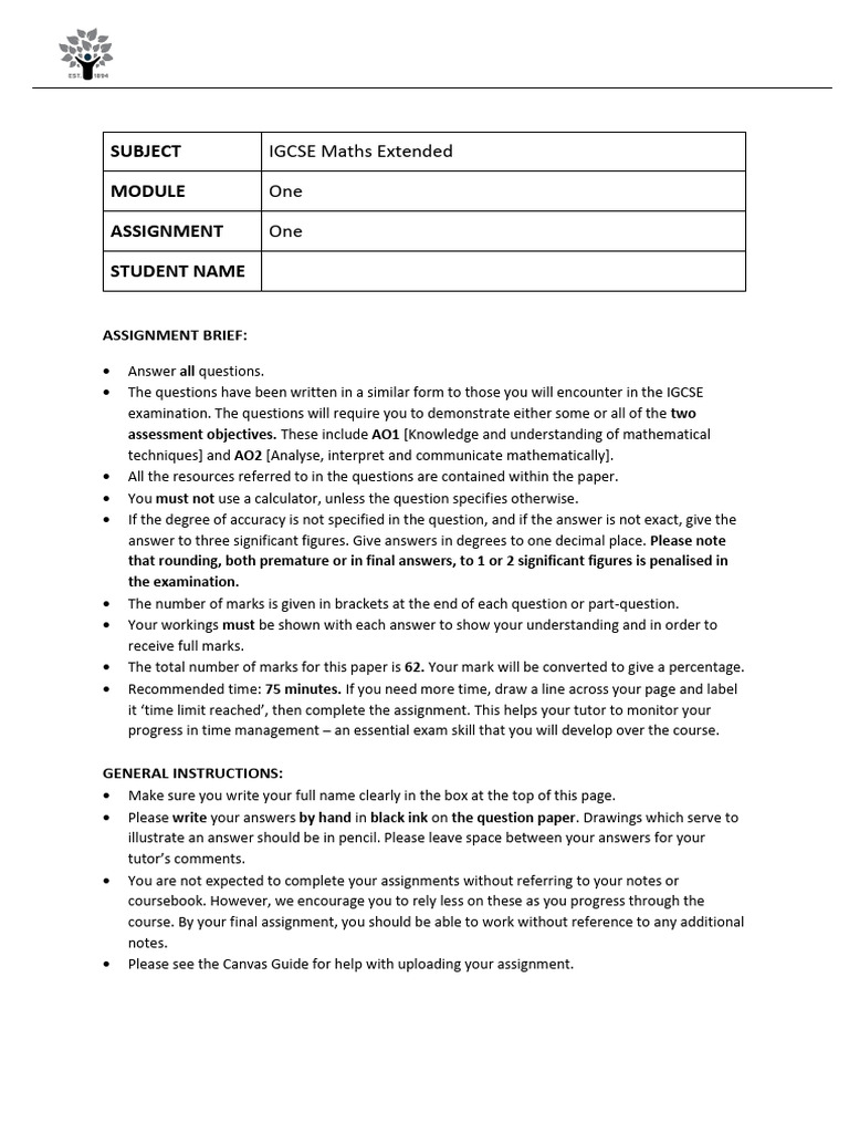 (A01) IG Maths Extended V2a | PDF | Mathematics