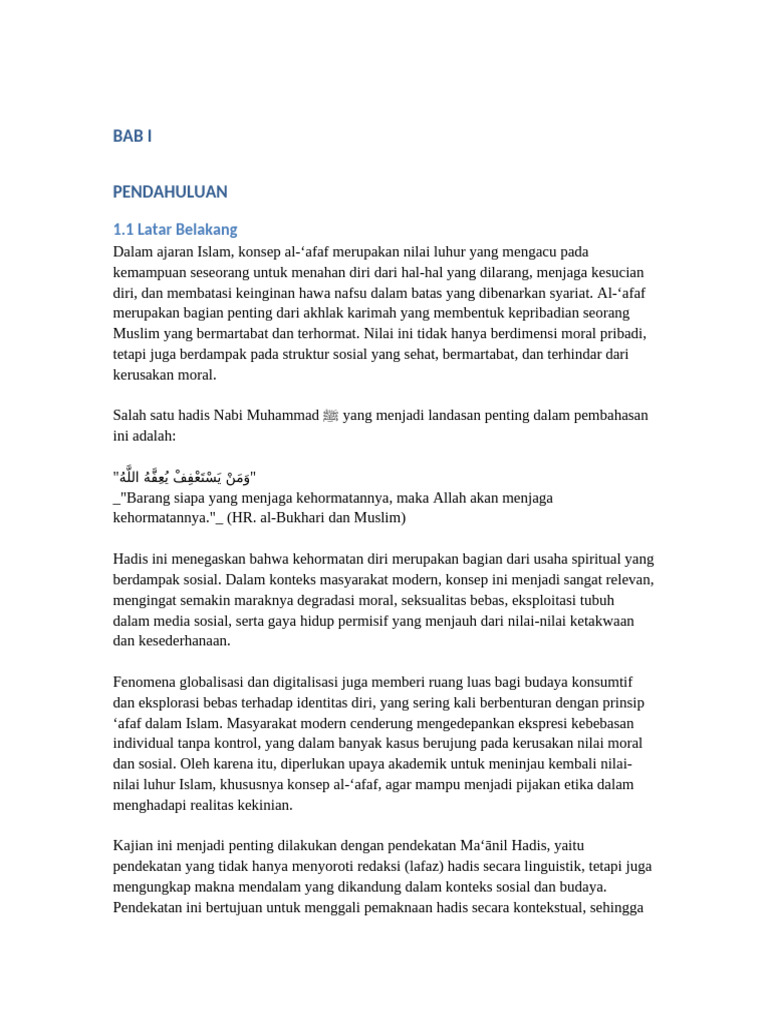 Latar Belakang Al-Afaf Ma'anil Hadis | PDF