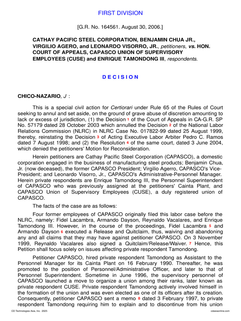 CAPASCO vs. Tamondong: Labor Dispute Ruling | PDF | Certiorari | Appeal
