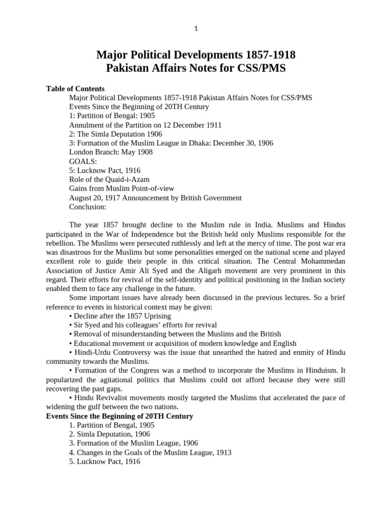 Political Developments in Pakistan 1857-1918 | PDF | All India Muslim ...