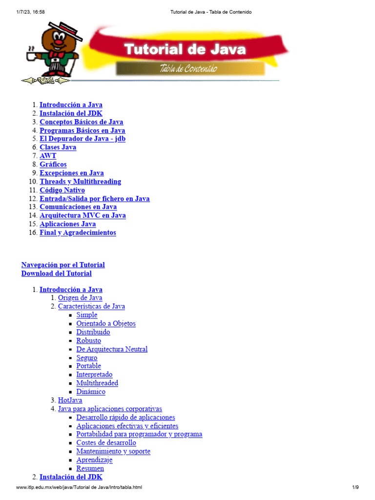 Tutorial de Java - Tabla de Contenido | PDF | Java (lenguaje de programación) | Desarrollo de ...