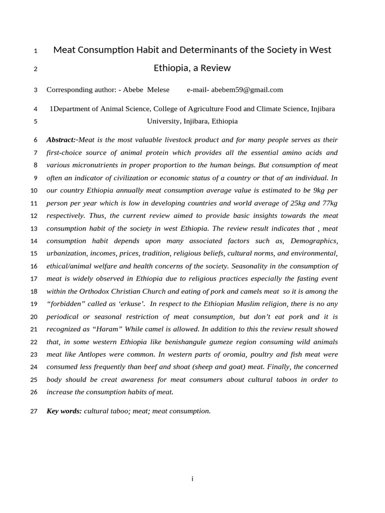 Meat Consumption Habit Rumi | PDF | Meat | Ethiopia