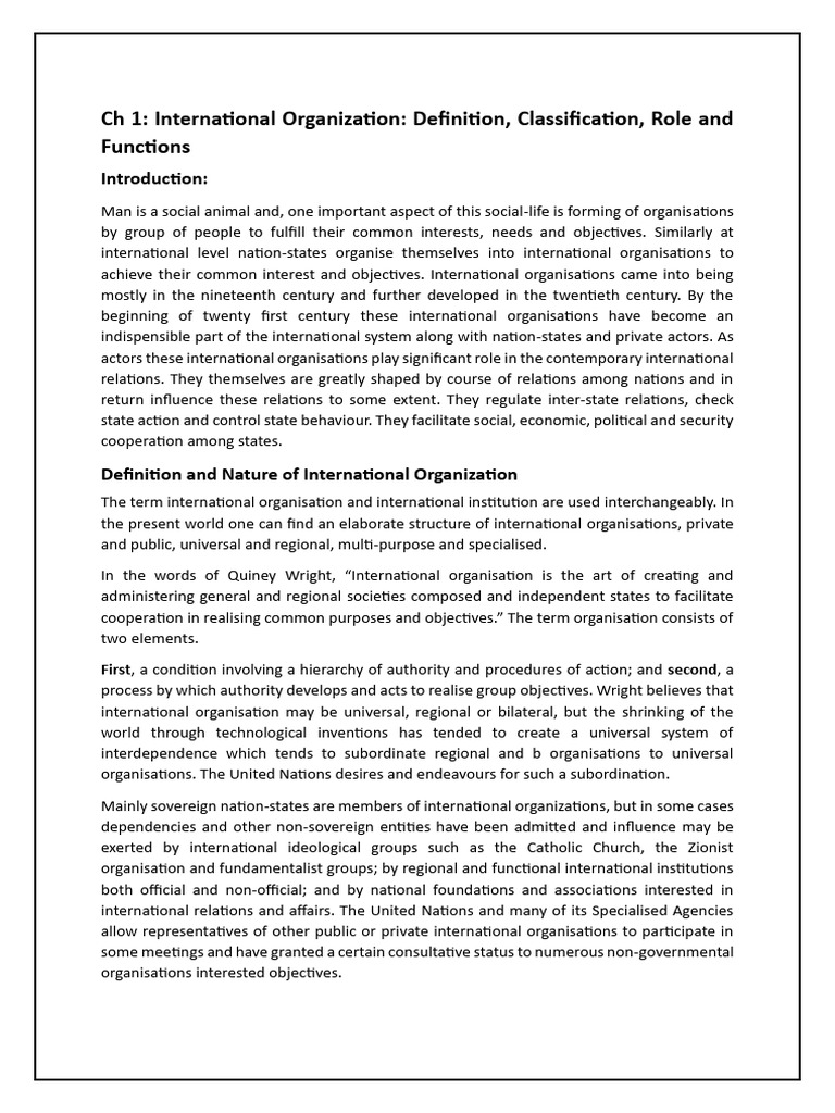 Unit 1 International Organization Definition Classification Role and ...