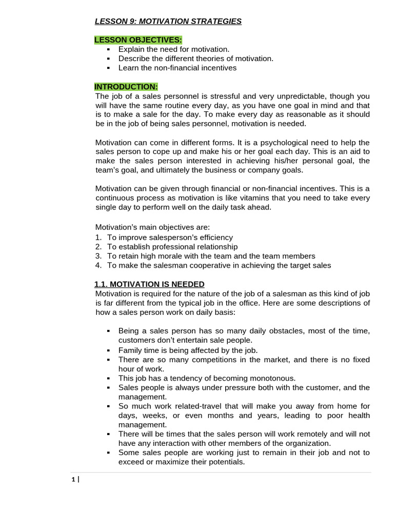 Lesson Objectives | PDF | Motivation | Motivational