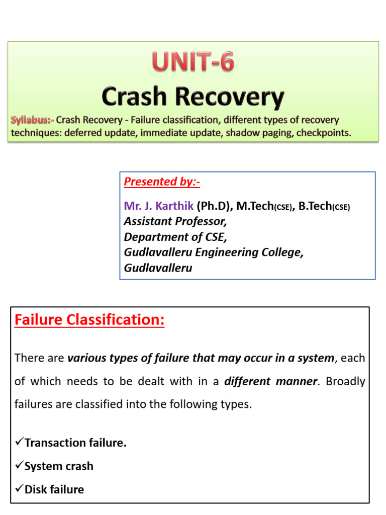 Unit 6 Part II Crash Recovery | PDF | Computer Data Storage | Databases